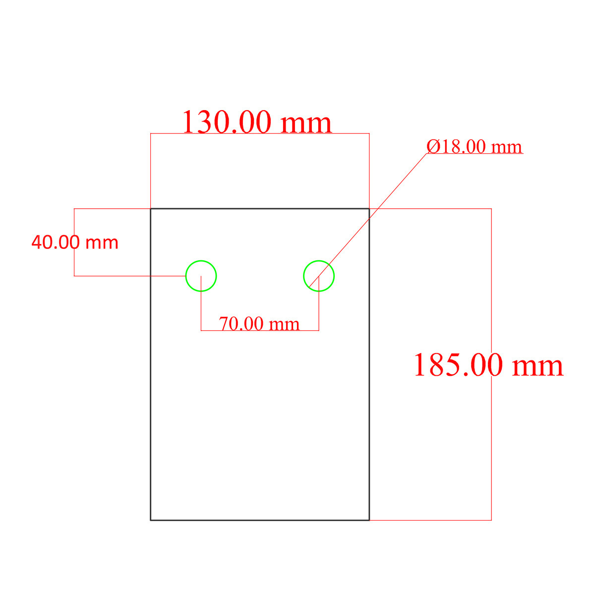Steel Base Plates: 185 x 130 x 10mm Plate C/W 2 x 18mm Holes