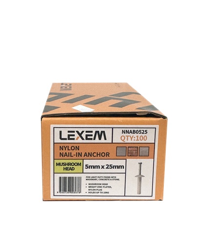 Concrete: NYLON NAIL-IN ANCHOR MUCHROOM HEAD BRIGHT ZINC 6.5X25MM 100pcs