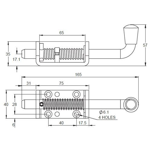 Locks & Latches: SPRING BOLT 13MM DIA PIN RETAINING